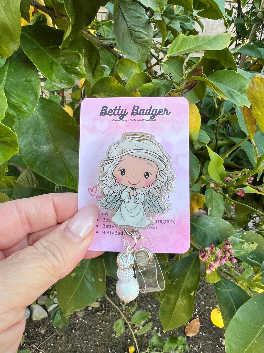 Angel Beaded Badge Reel, Pretty Angel Badge Reel, Silver Angel Badge ...