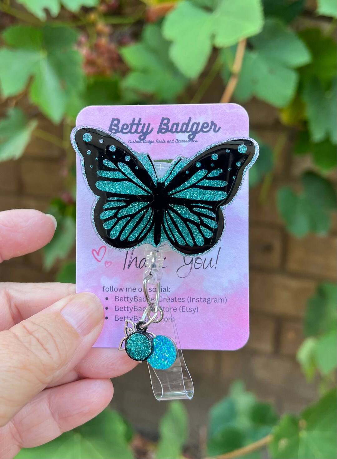Butterfly Badge Reel, Teal Black Butterfly Badge Reel, Butterfly Badge ...