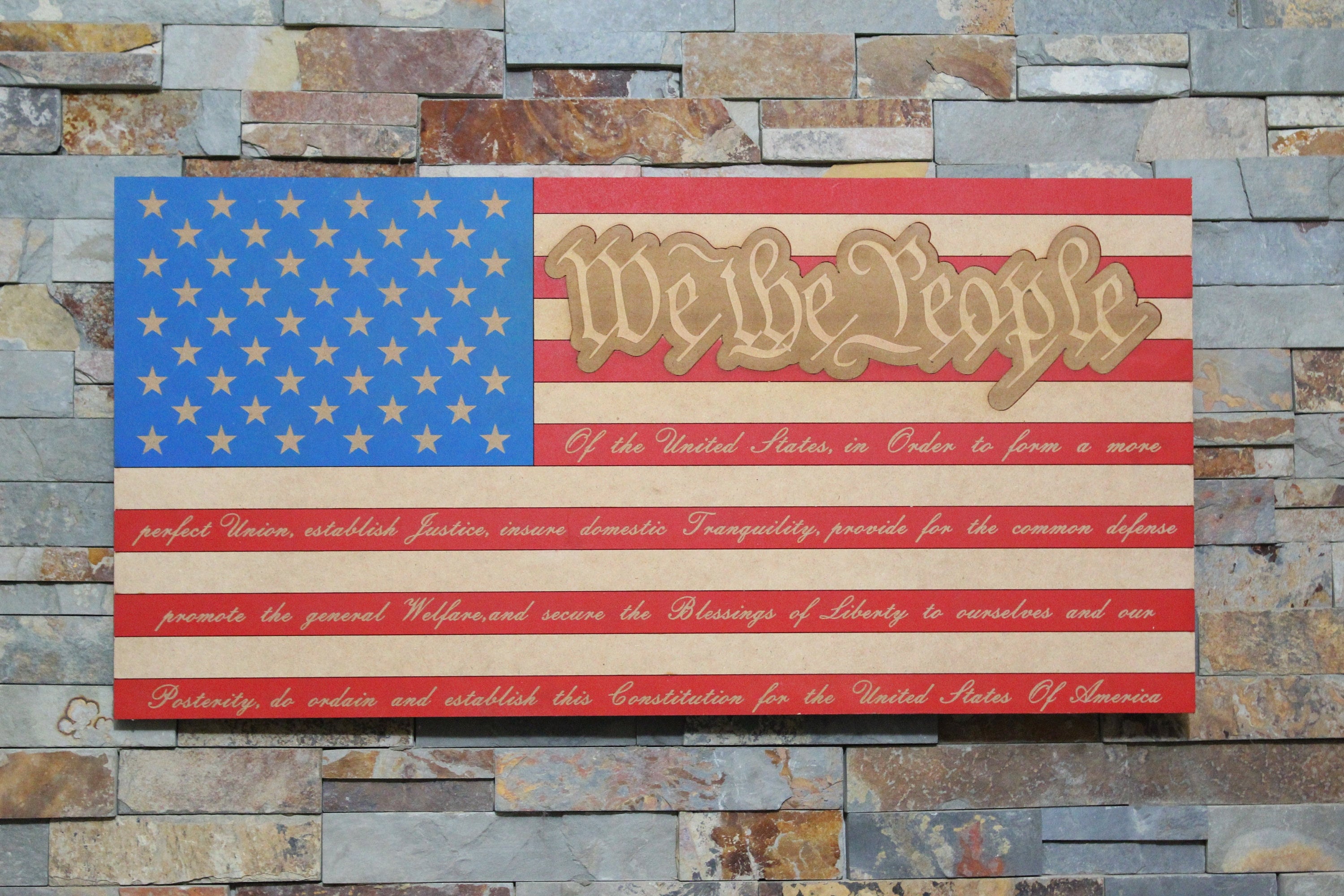 Wood "we the People" American Flag Painted & Laser Engraved/patriotic ...