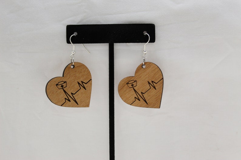 Nurse Theme Wood Earrings Heart Shaped - Etsy