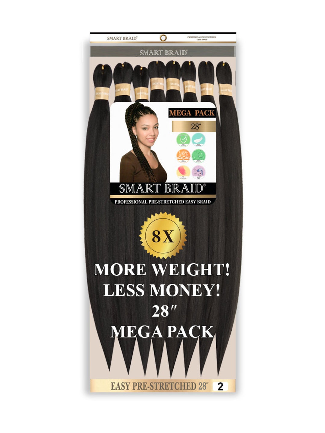 Smart Braid 8 Pack 28 Pre-pulled Ultra Pre-stretched Braiding Hair for ...