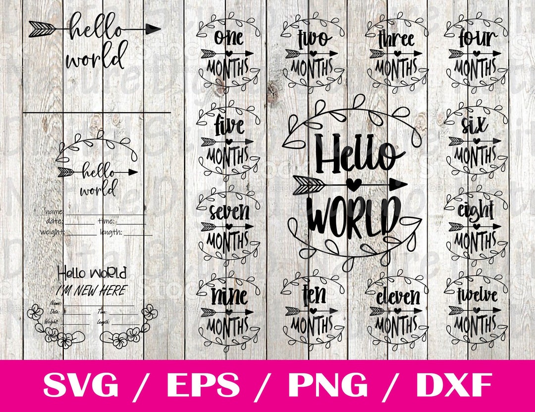 Hello World Svg / Baby Announcement Svg / Baby Milestone Rounds Svg ...