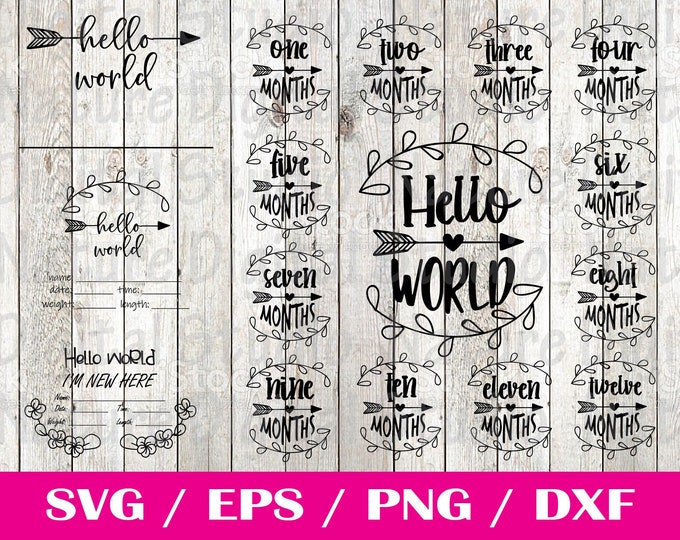 Hello World Svg / Baby Announcement Svg / Baby Milestone Rounds Svg ...