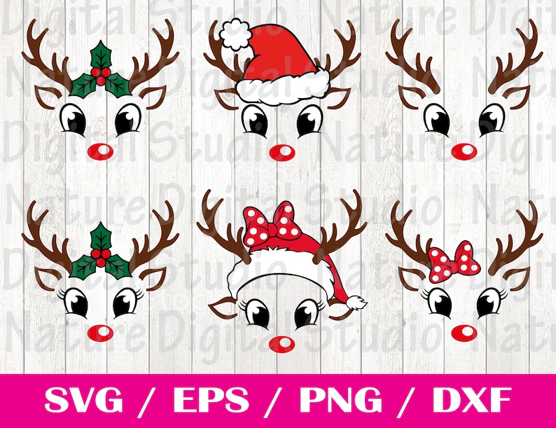 Christmas Reindeer Faces SVG Bundle Reindeer SVG Boy - Etsy