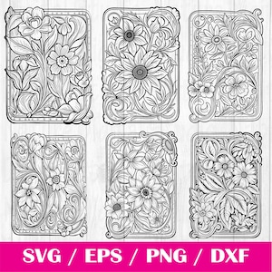 Tooled Leather Pattern Floral SVG Bundle, Svg Files, Svg Files for ...