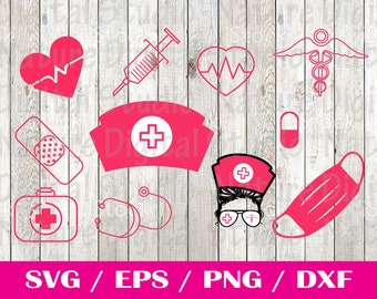 Nurse Medical Tools and Icons Bundle SVG PNG Files for Cutting Machines ...