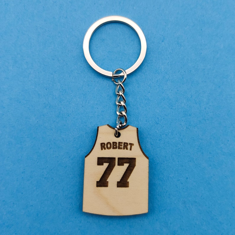 Personalized Basketball Jersey Wooden Keyring / Keychain With Custom ...