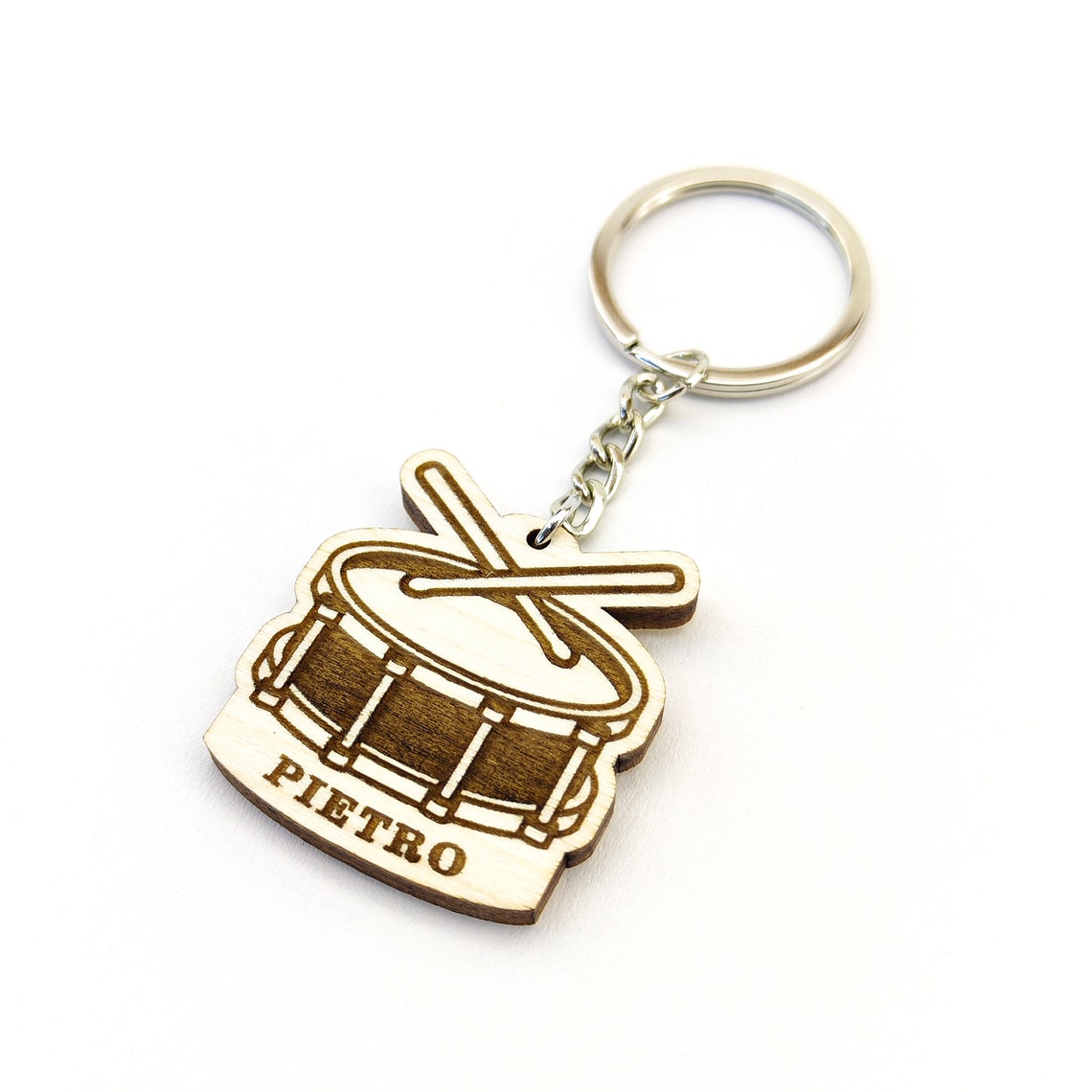 Personalized Drum Wooden Keyring / Keychain With Custom Name Engraving ...