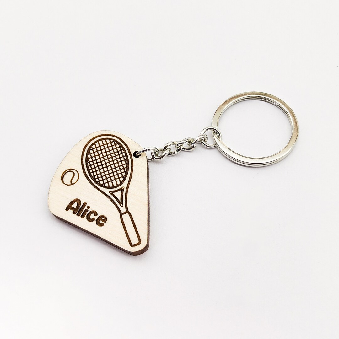 Personalized Tennis Wooden Keyring / Keychain With Custom Name ...