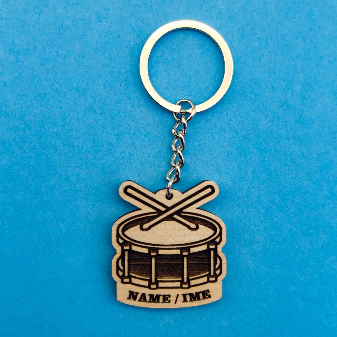Personalized Drum Wooden Keyring / Keychain With Custom Name Engraving ...