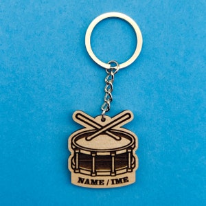 Personalized Drum Wooden Keyring / Keychain With Custom Name Engraving ...
