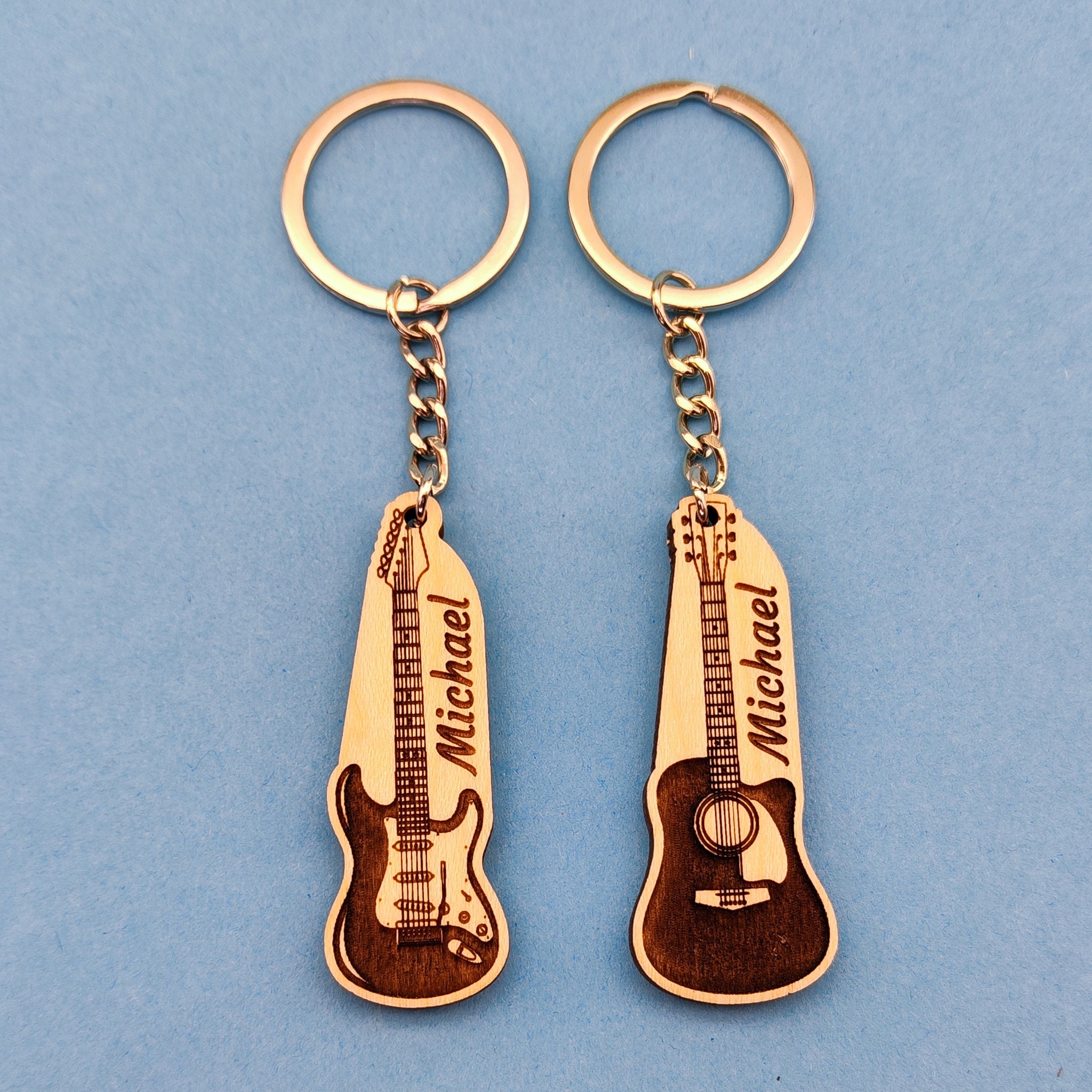 Personalized Electric / Acoustic Guitar Wooden Keyring / Keychain With ...
