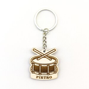 Personalized Drum Wooden Keyring / Keychain With Custom Name Engraving ...