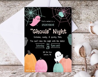 Editable Ghouls Night Halloween Invitation, Girls Night, Halloween ...