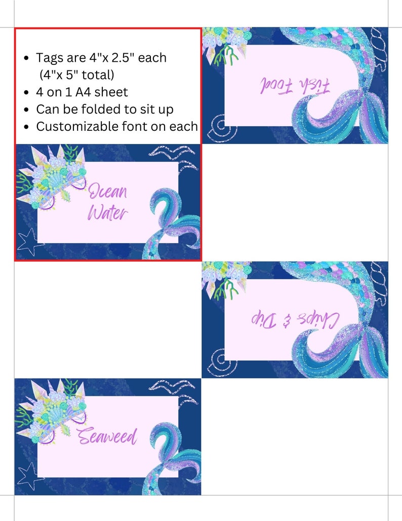 Editable Mermaid Birthday Party Tags, Girls Party, Dive Into Five, Food ...