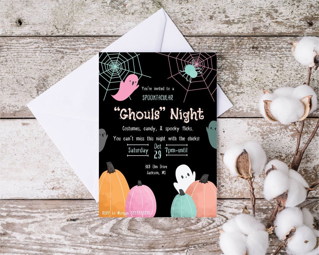 Editable Ghouls Night Halloween Invitation, Girls Night, Halloween ...