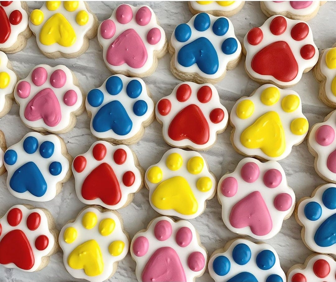 Paw Cookies | Colorful Paw Sugar Cookies| Blue Paw| Pink Paw Cookies ...