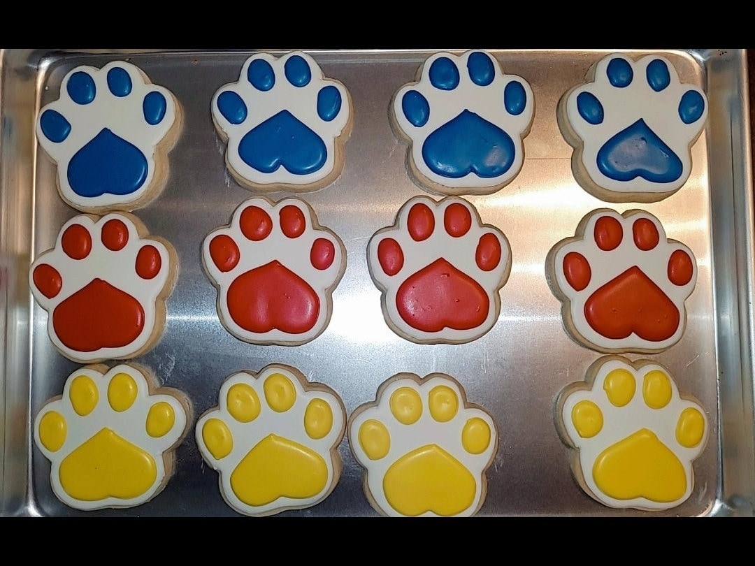 Paw Cookies Colorful Paw Sugar Cookies Blue Paw Pink Paw Cookies ...