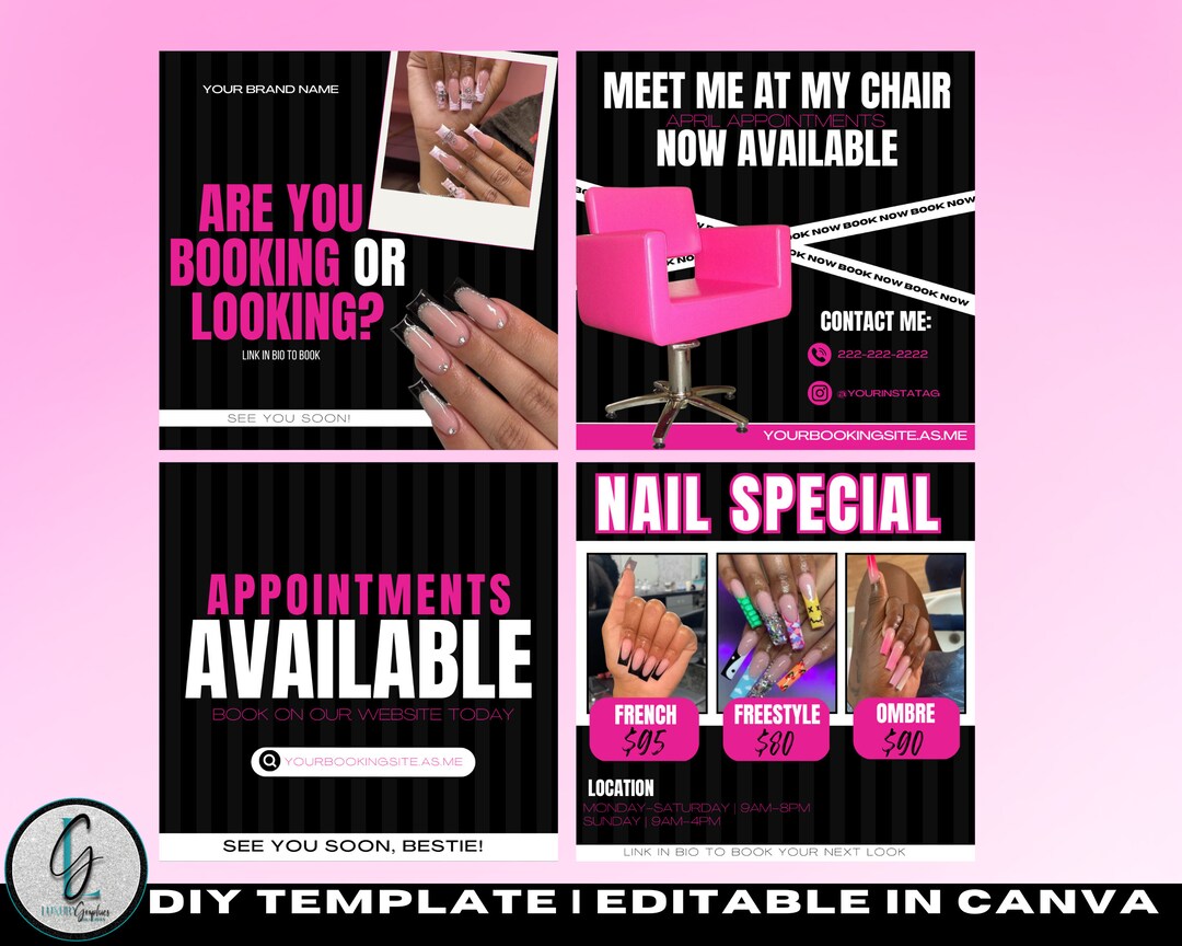 Nail Tech Branding Kit Mua Hairstylist Lash Tech Business Flyers ...