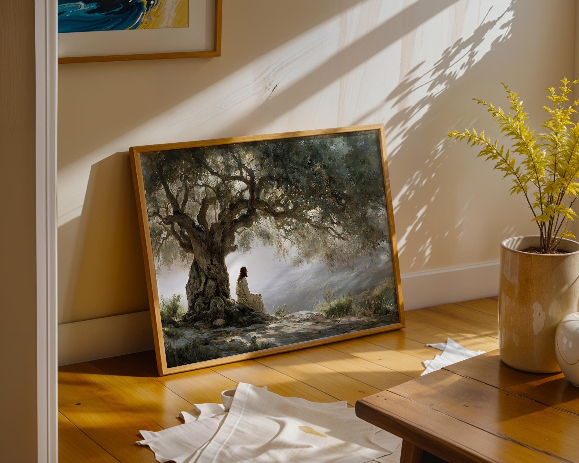 Jesus Under Olive Tree Christian Wall Art, Neutral Bedroom Prayer Room ...
