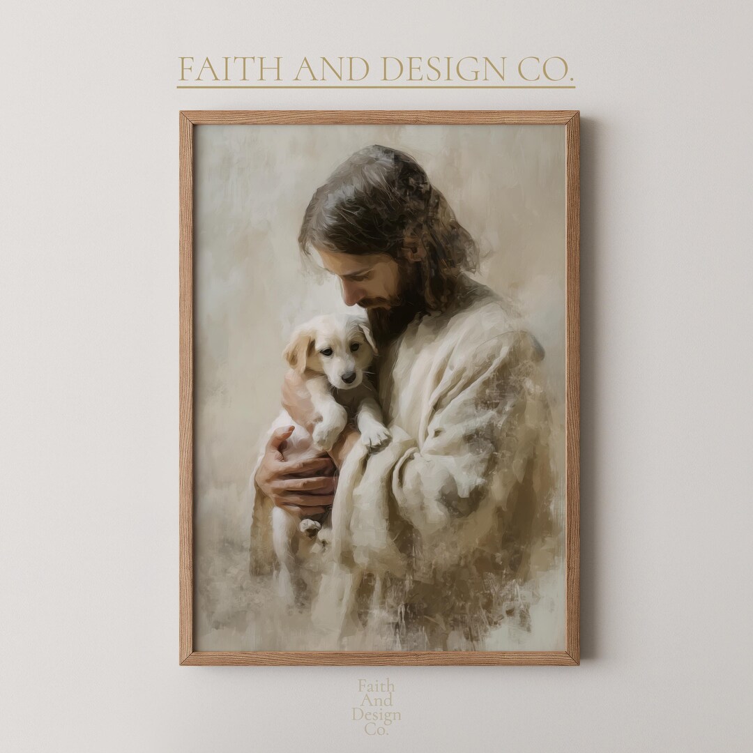 Jesus Holding Puppy Wall Art, Christian Printable Decor, Cute Religious ...