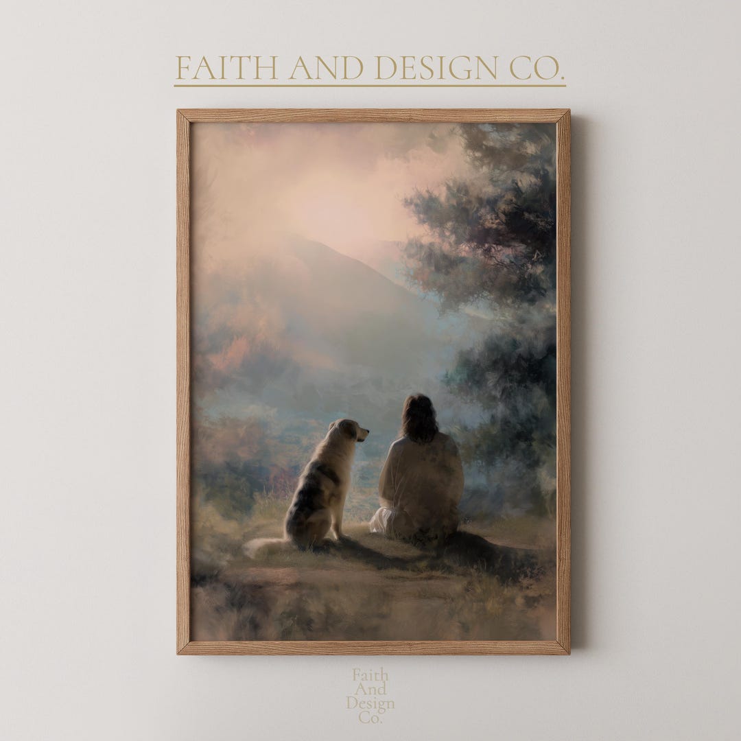 Jesus Sitting With Dog Wall Art, Christian Printable, Jesus and Dog ...