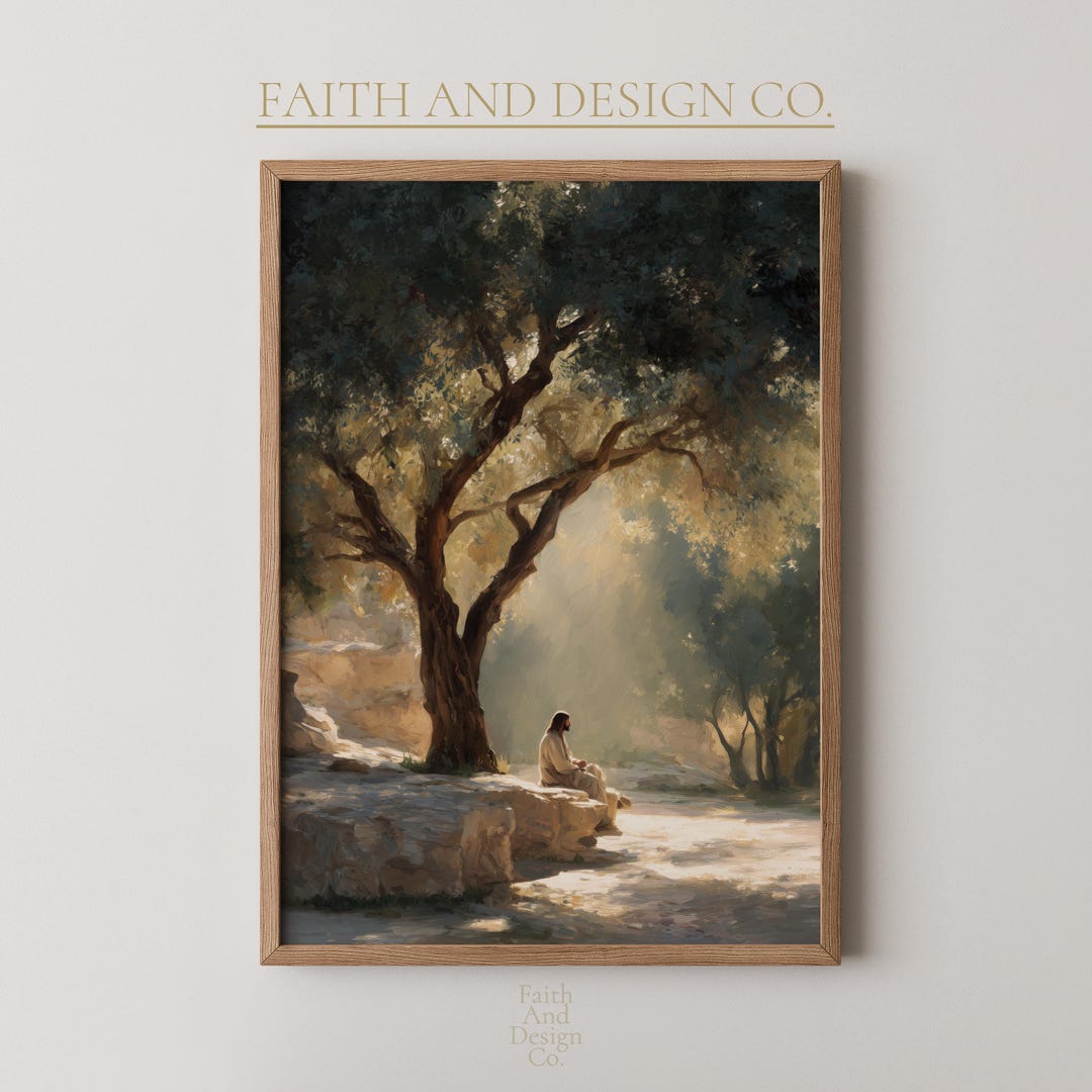 Jesus Under Olive Tree Print – Neutral Christian Art (digital Download ...
