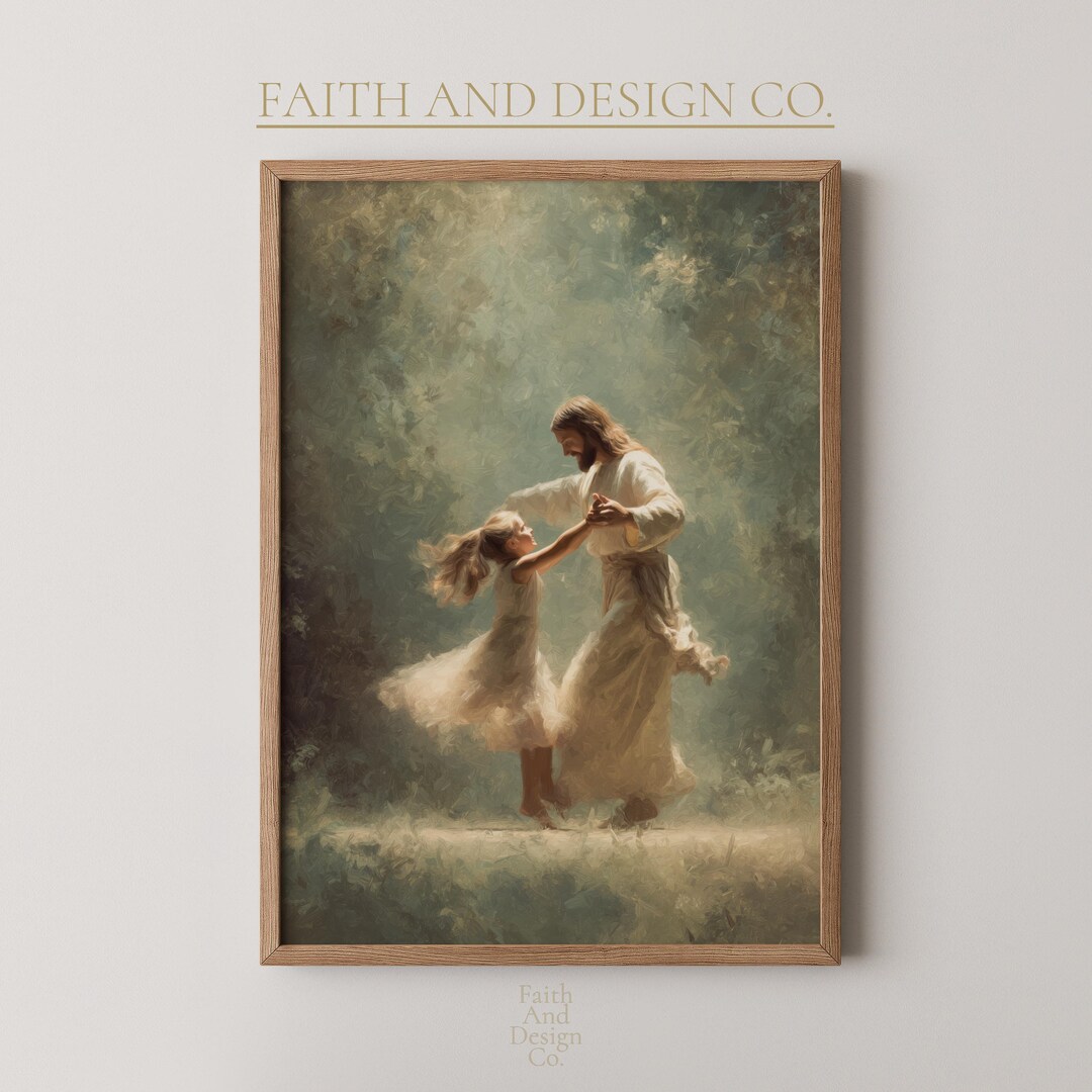 Jesus Playing With Child Christian Wall Art, Neutral Bedroom Nursery ...
