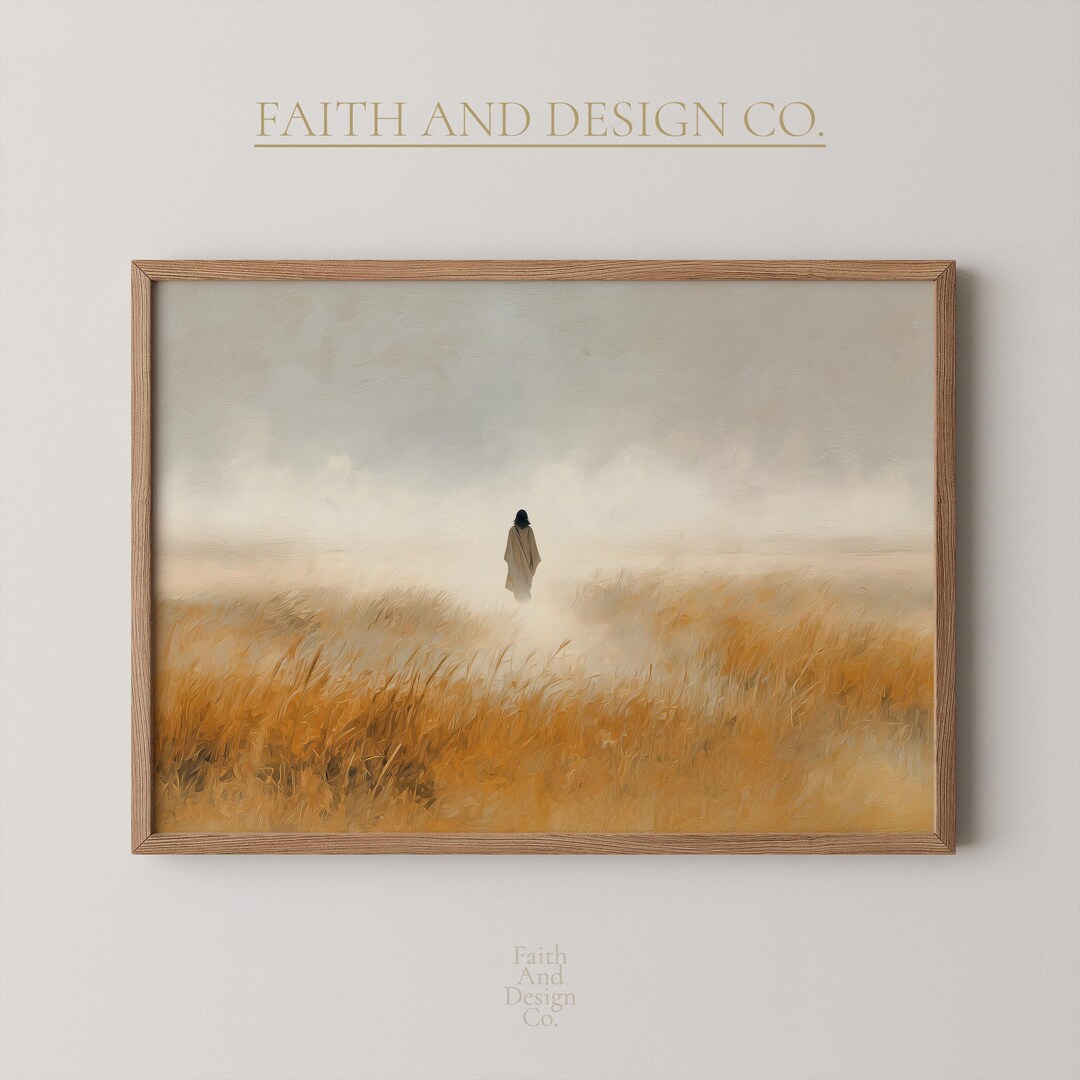Jesus Walking Through Wheat Field Print – Golden Harvest Landscape Art ...