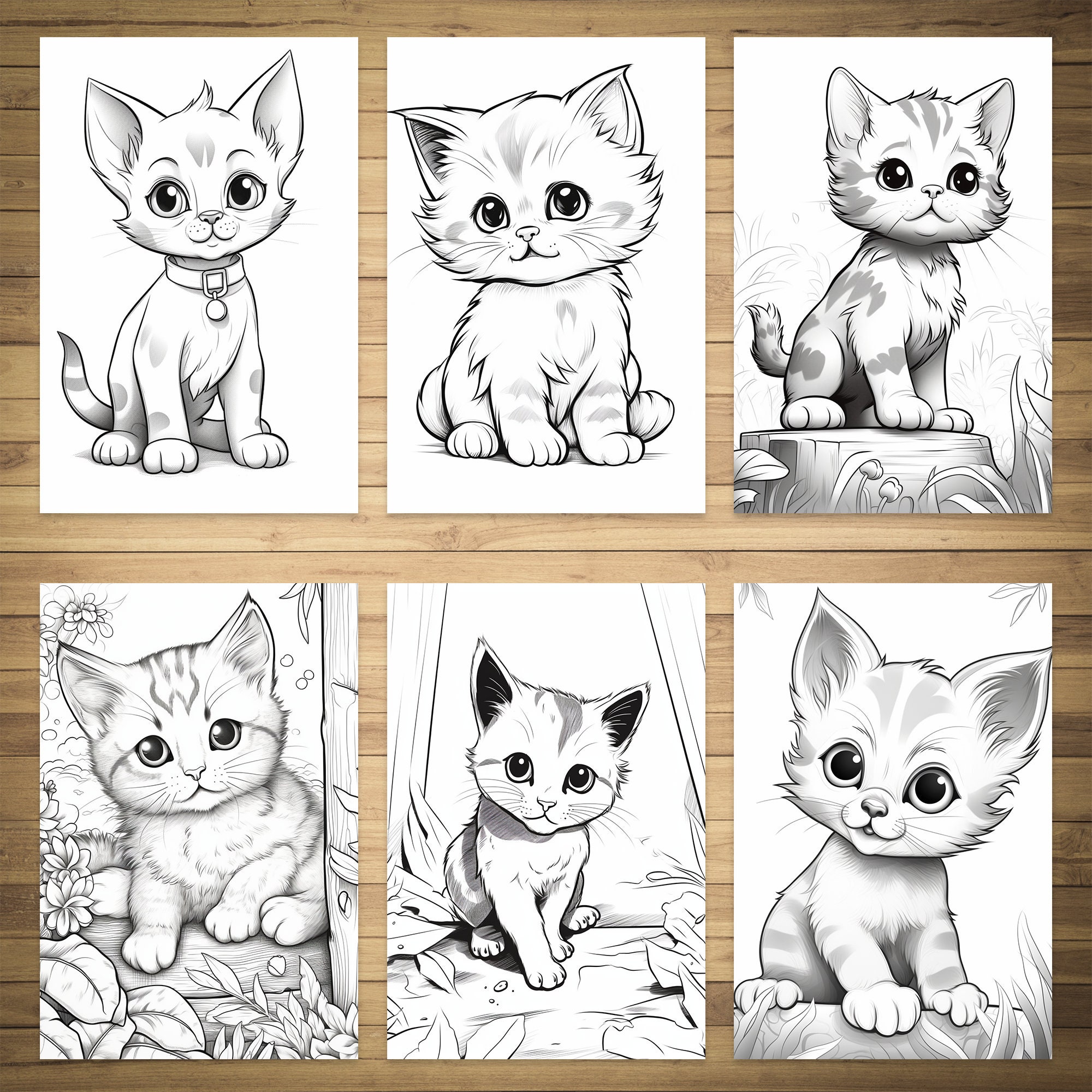 30 Tiny Cute Kittens Coloring Book Pages Adult Coloring Book, Kids ...