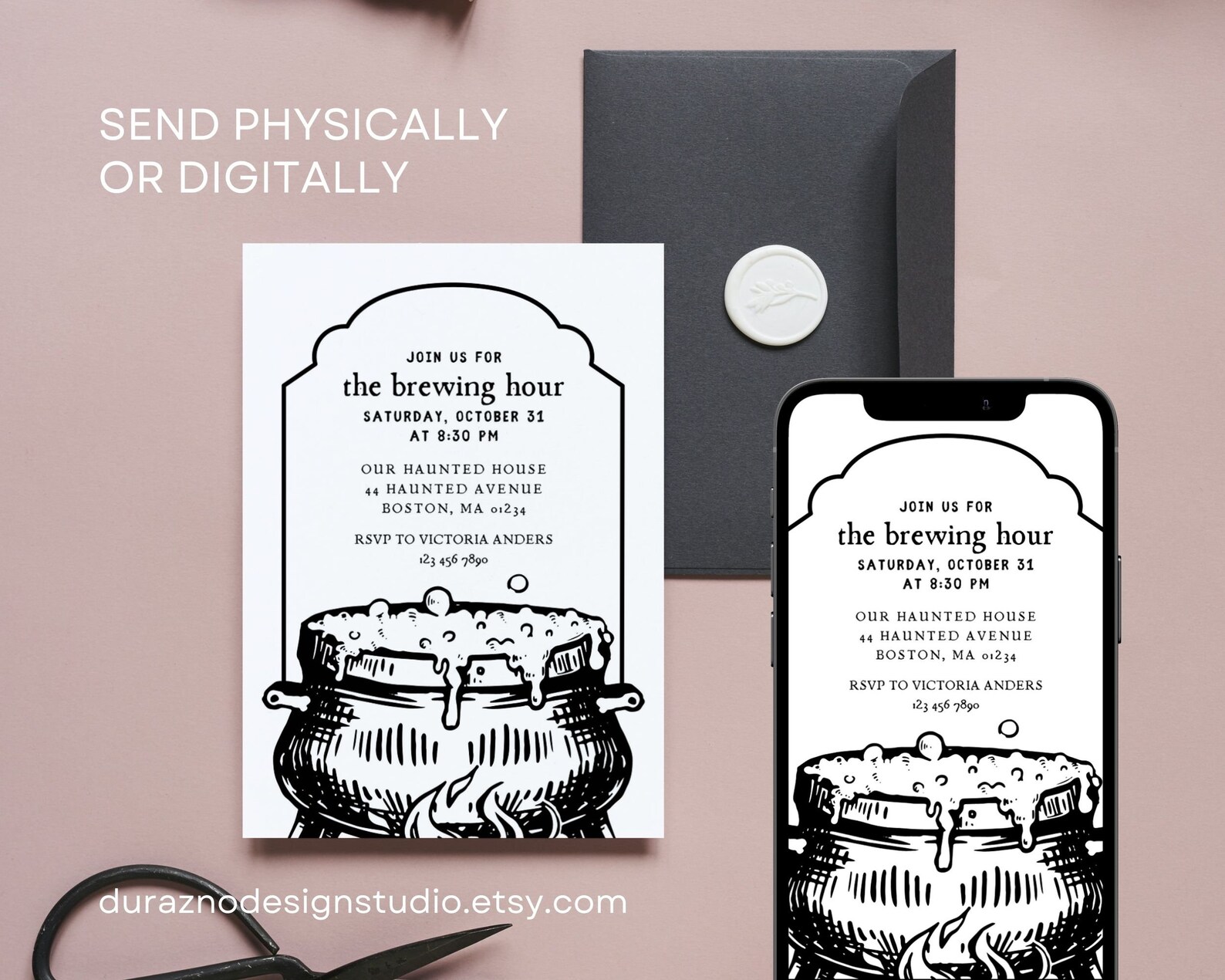 Bold Halloween Party Invitation Template, Editable Cauldron Costume ...