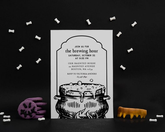 Bold Halloween Party Invitation Template Editable Cauldron - Etsy