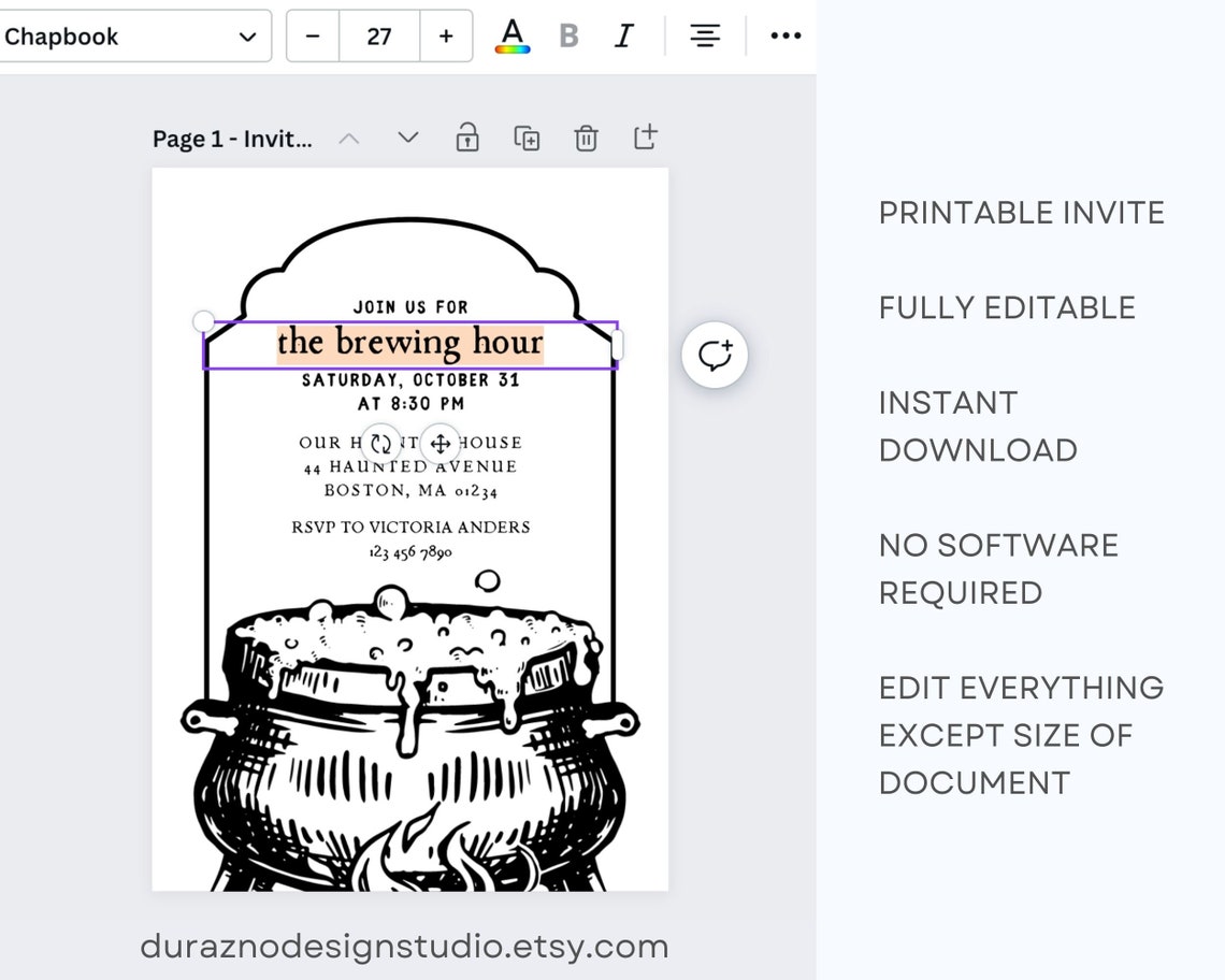Bold Halloween Party Invitation Template, Editable Cauldron Costume ...