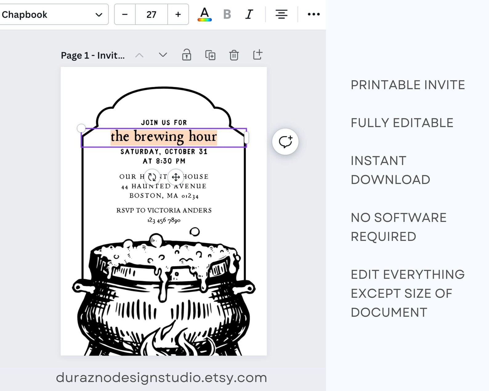 Bold Halloween Party Invitation Template, Editable Cauldron Costume ...