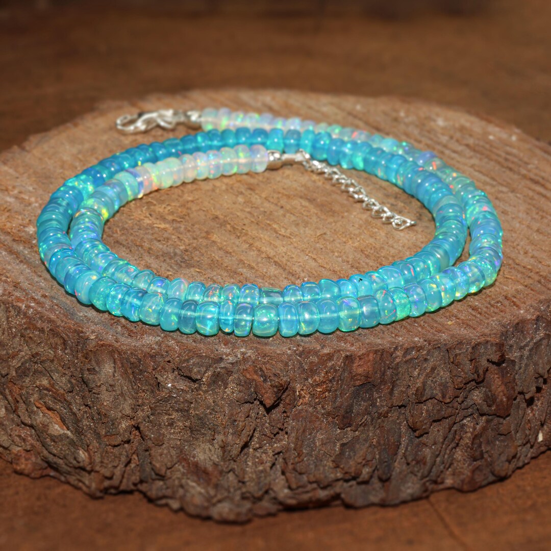 Paraiba Fire Opal Necklace, Smooth Opal Shaded Beads Necklace, Natural ...