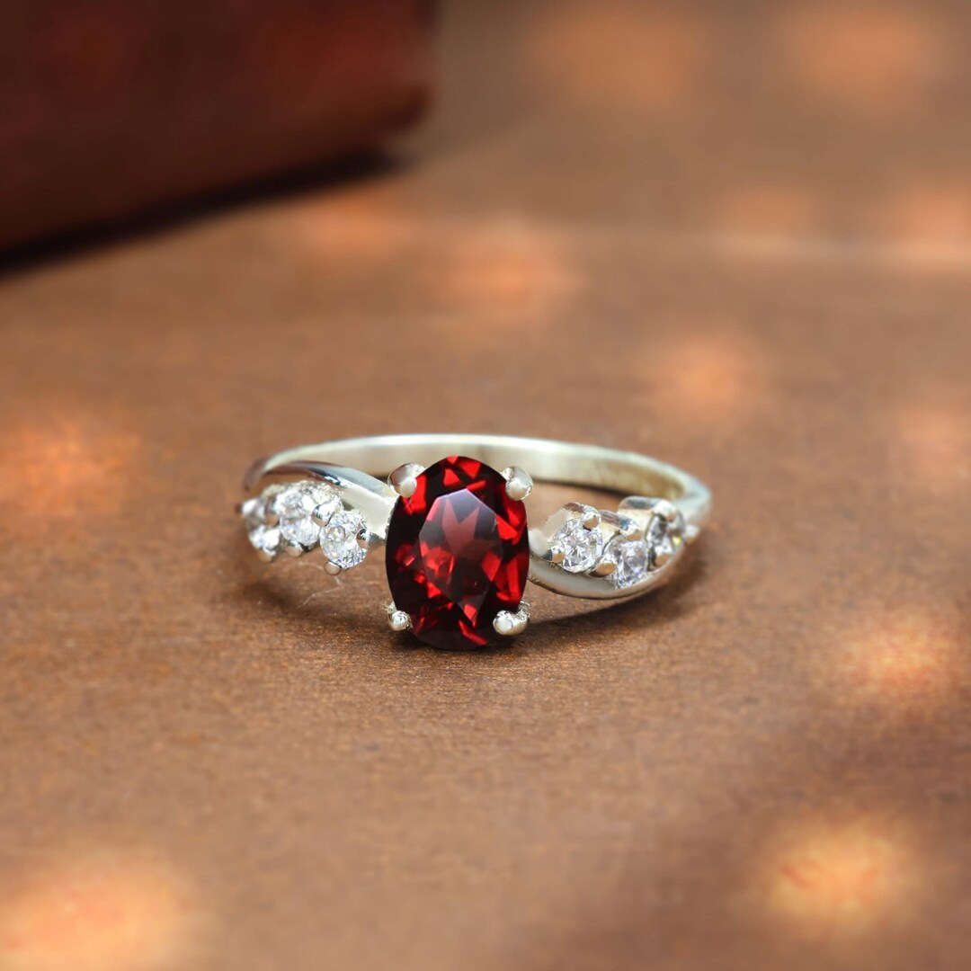 Red Oval Shape Garnet Minimalist Ring, Gold Ring, Silver Ring ...