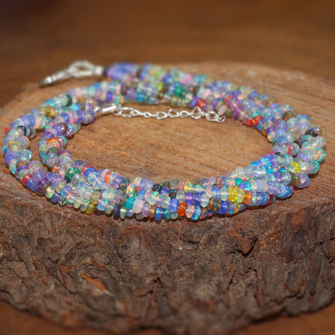 Natural Multi Opal Beads Twist Necklace, Ethiopian Opal Beaded Necklace ...
