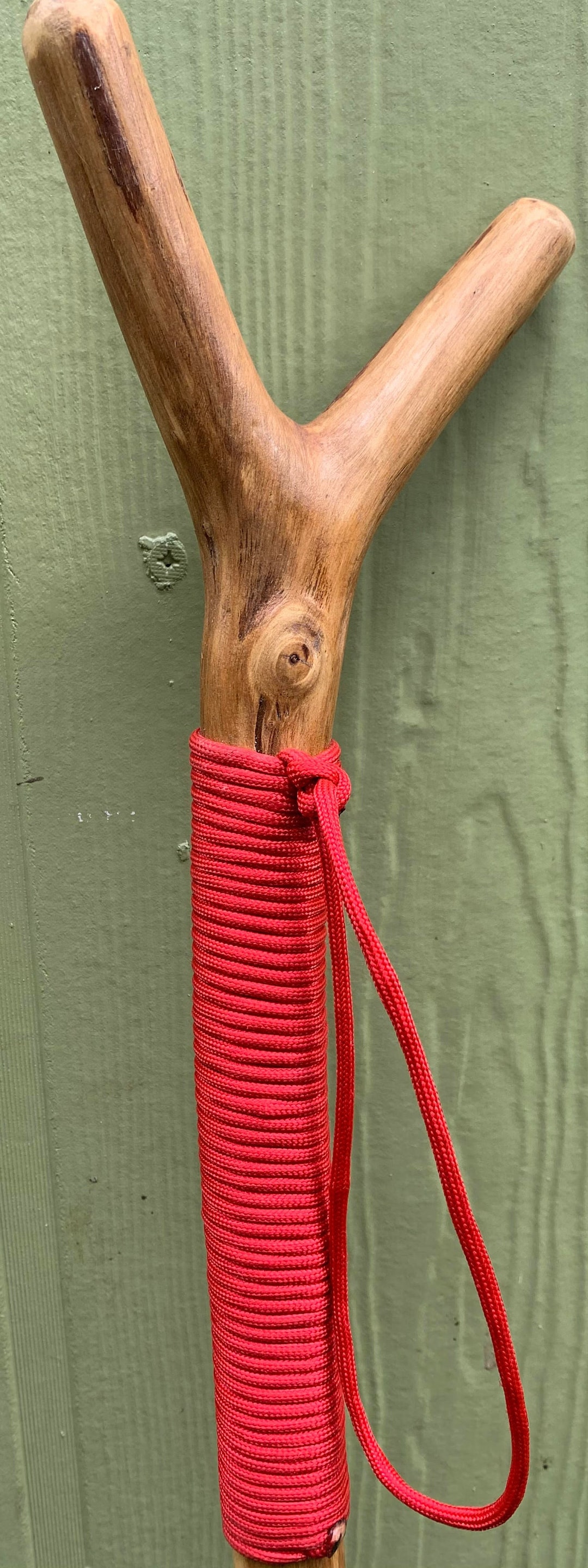 Y Shaped Walking Stick With Red 550 Paracord Handle - Etsy