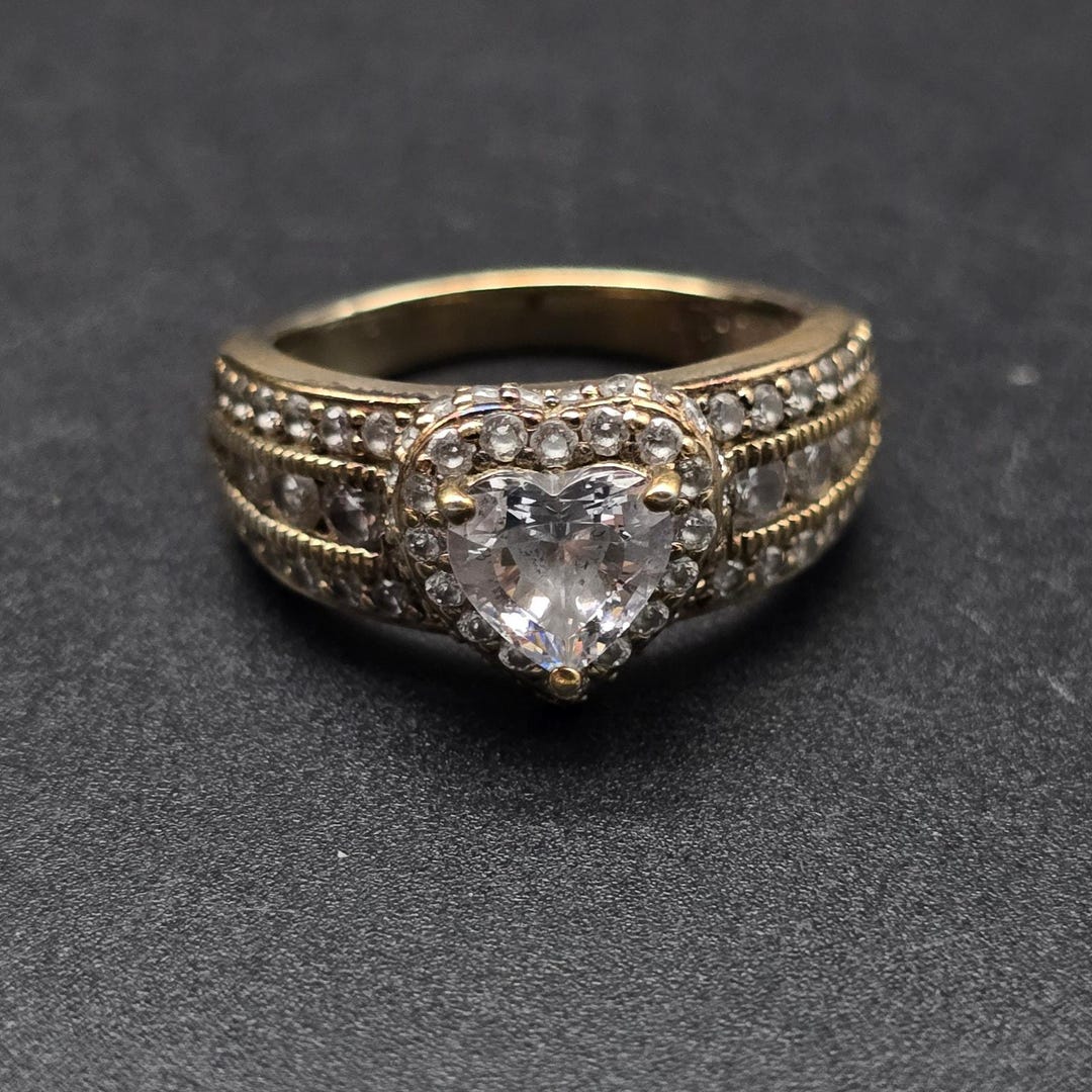 QVC Diamonique Heart Shaped CZ Gold Plated 925 Ring Sterling Silver ...