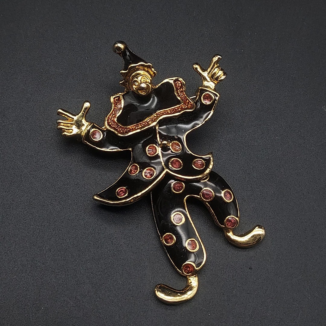 Enamel Clown Brooch Black Gold Tone Circus Theme Vintage Costume ...