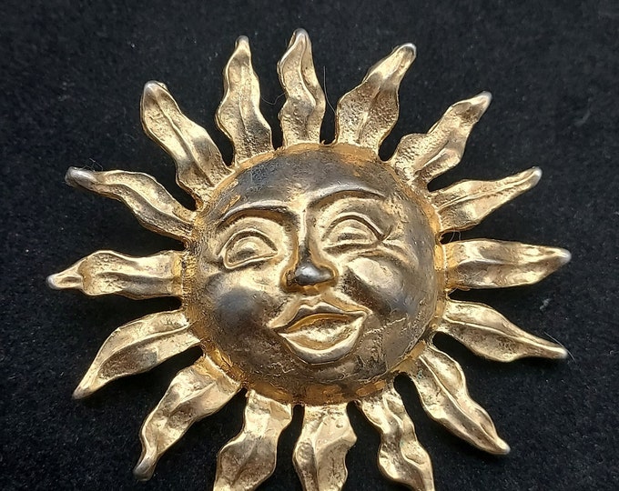 Vintage Sunshine Brooch Sun Face Gold Tone Celestial 1990s Costume ...