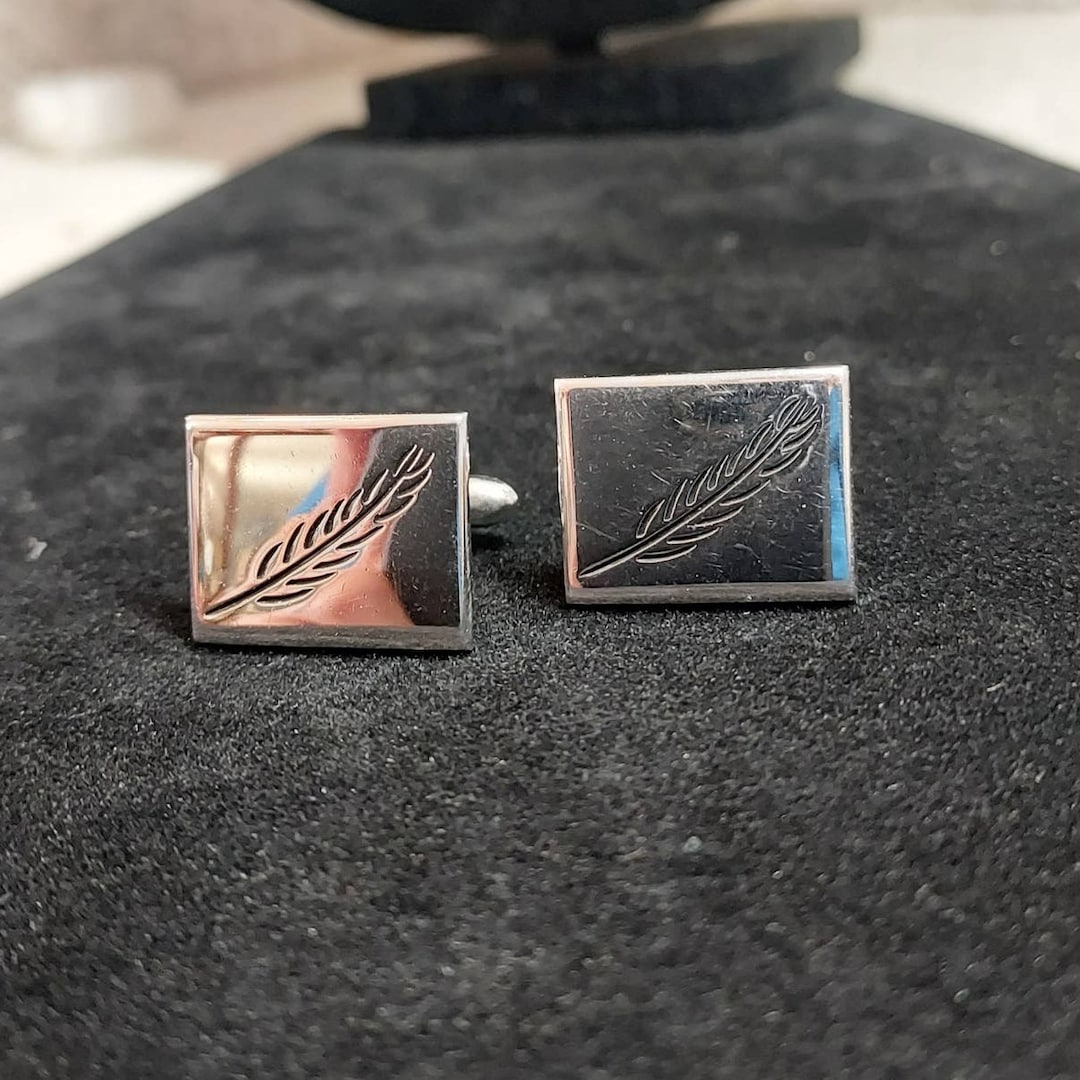 Vintage Swank Silver Tone Rectangle Cufflinks Feather Engraved - Etsy