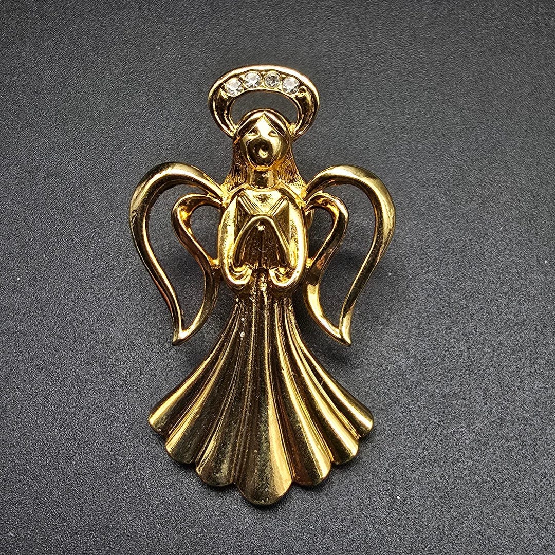 Gold Tone Angel Pin Rhinestone Halo Vintage Costume Jewelry - Etsy