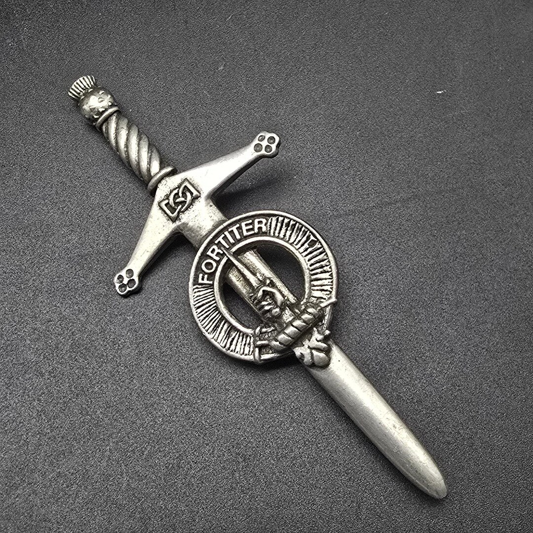 Scottish Clan Crest Kilt Brooch Fortiter Silver Tone Sword - Etsy