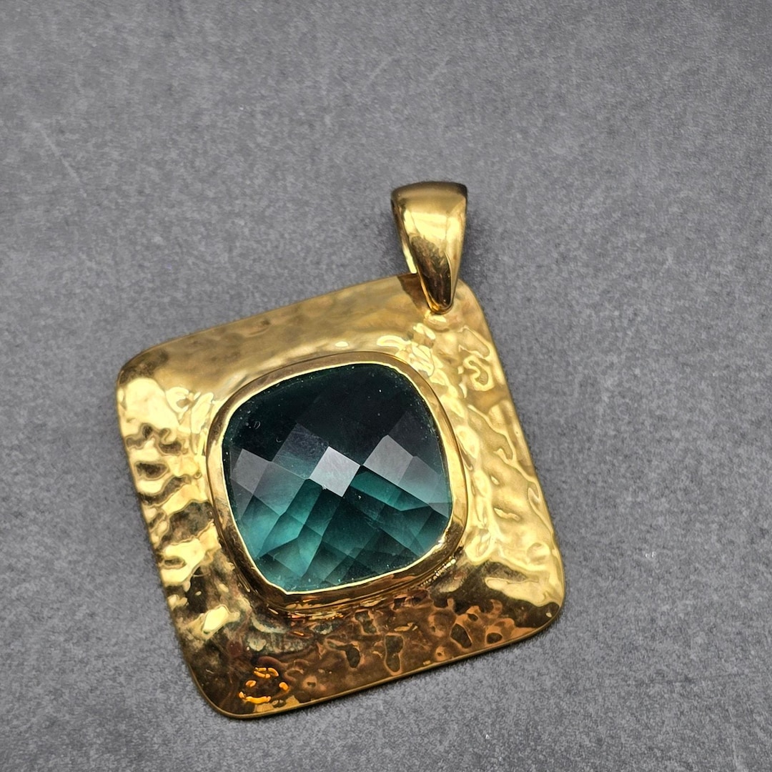 Ross Simons Gold Plated Sterling Silver Pendant Green Faceted Glass ...