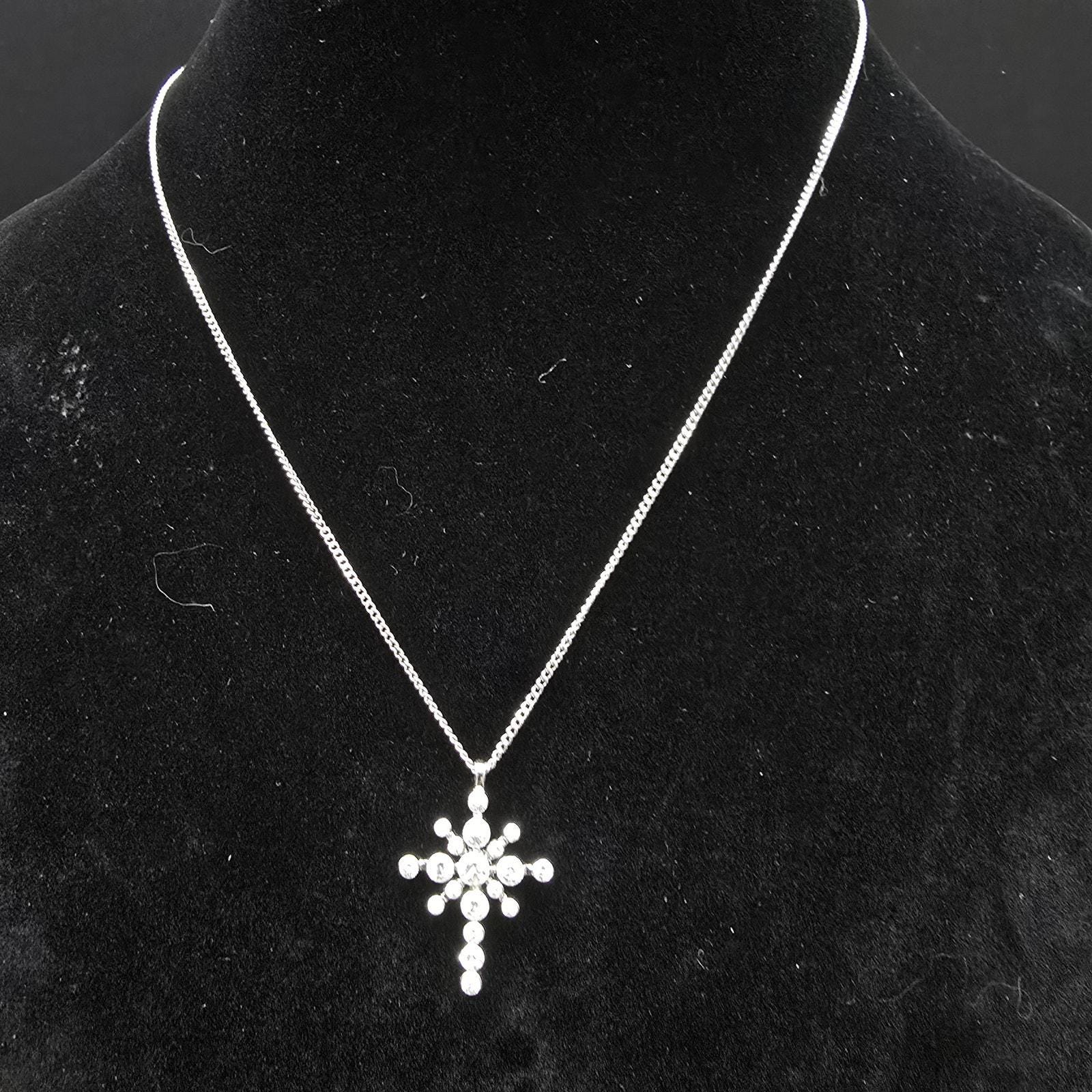 Jbk Jackie Kennedy Rhinestone Cross Necklace Starburst Snowflake Vintage Jewelry