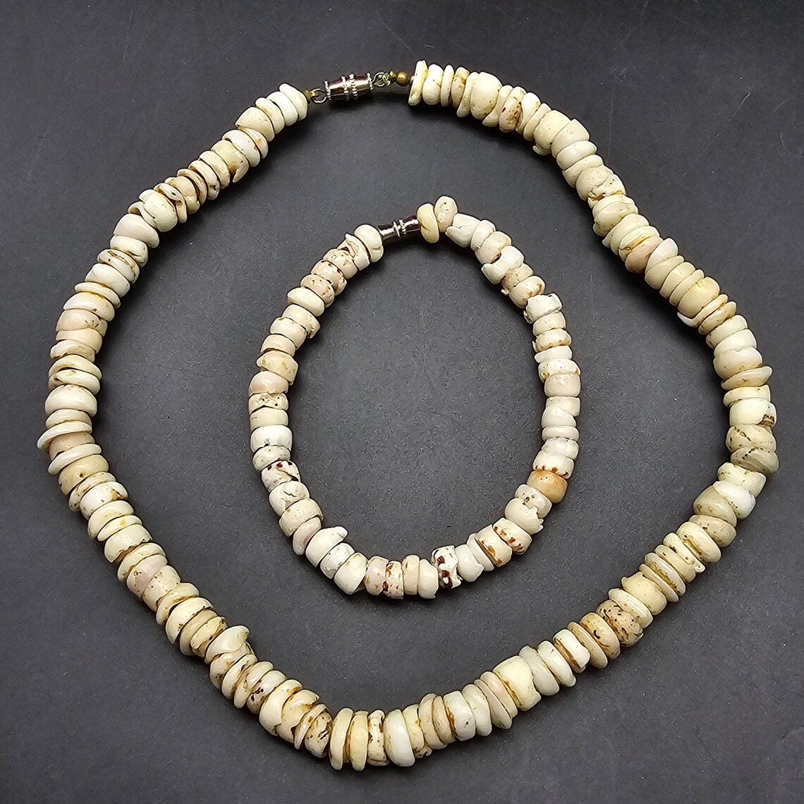 Genuine Vintage Puka Shell Necklace Bracelet Set 1970s Barrel Clasp ...