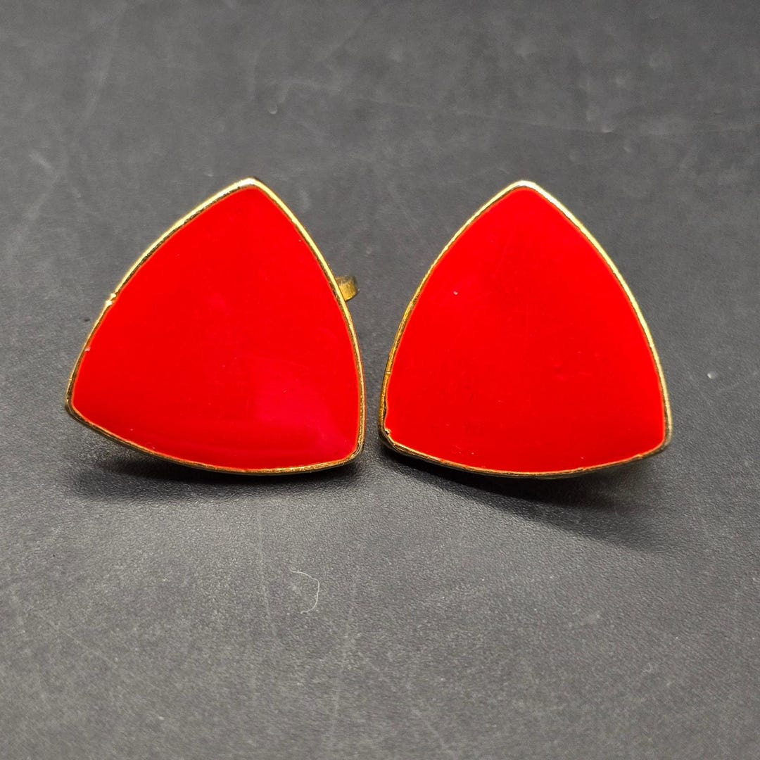 Vintage Red Gold Tone Triangle Clip on Earrings Costume Jewelry - Etsy