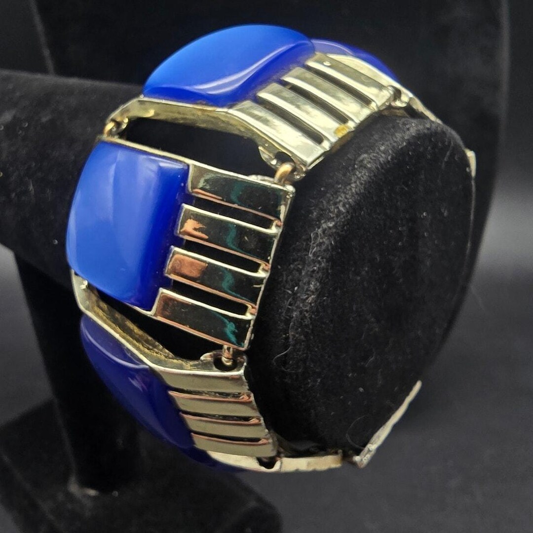 Vintage Charel Blue Thermoset Bracelet Panel Link Chunky Statement - Etsy
