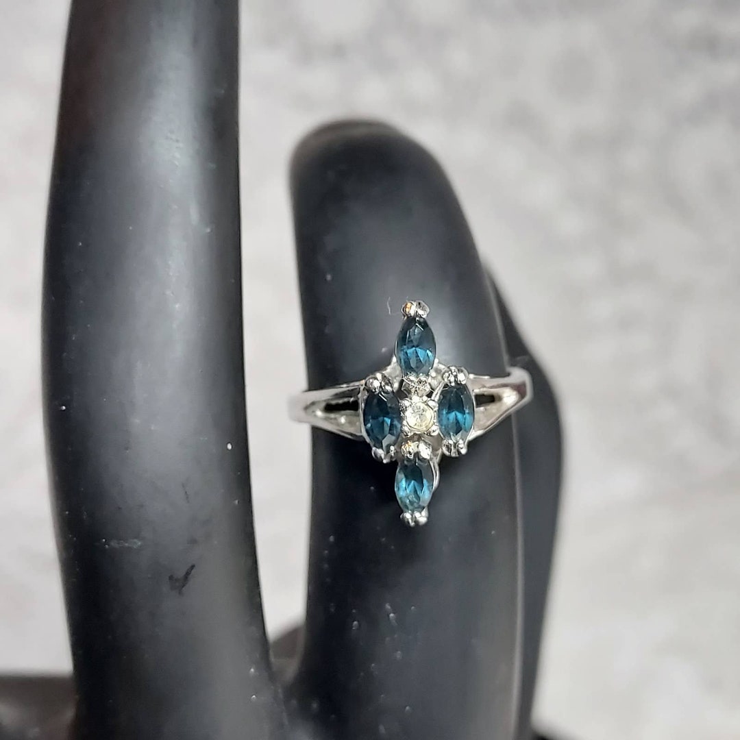 14KG ESPO Ring Silver Tone and Blue Glass Ring Size 4.75 - Etsy